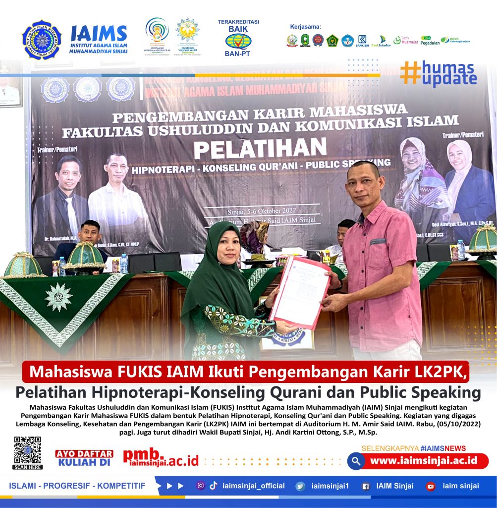 Mahasiswa FUKIS IAIM Sinjai Ikuti Pengembangan Karir LK2PK, Pelatihan Hipnoterapi-Konseling ...